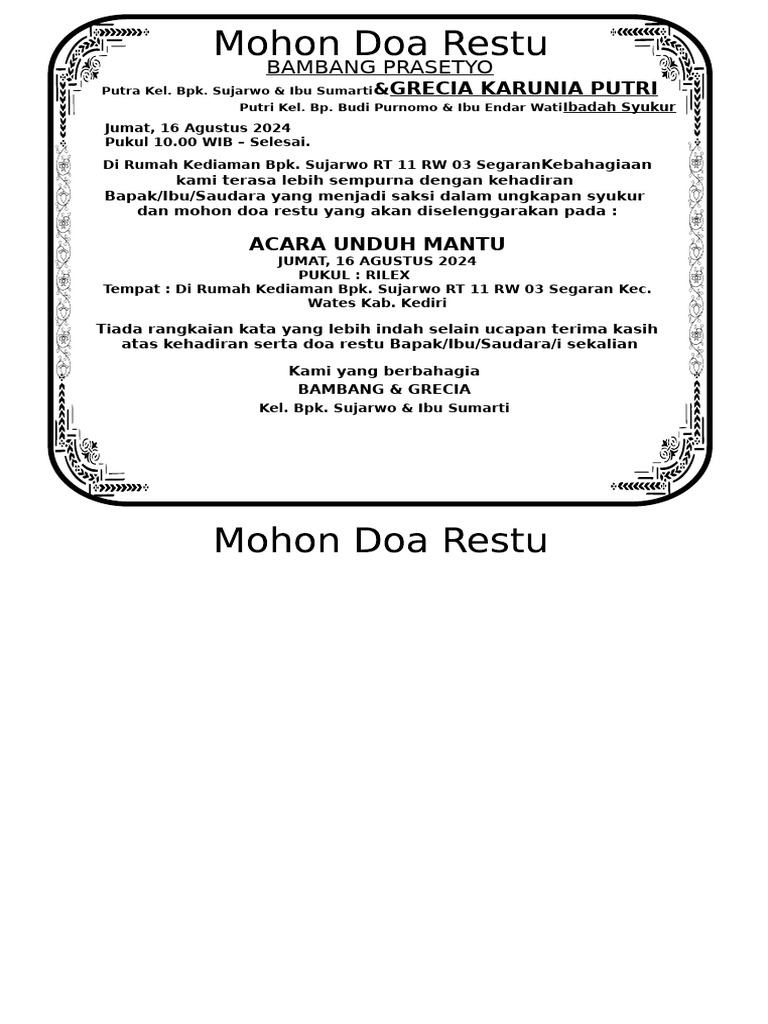 Mohon Doa Restu (Tonjokan) | PDF