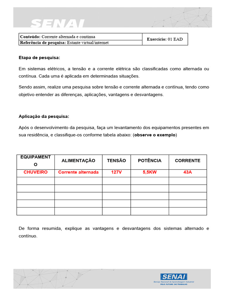 KAIO PHILLIPE RODRIGUES SOUSA - Atividade EAD 01 - Pesquisa - Corrente Alternada e Contínua | PDF