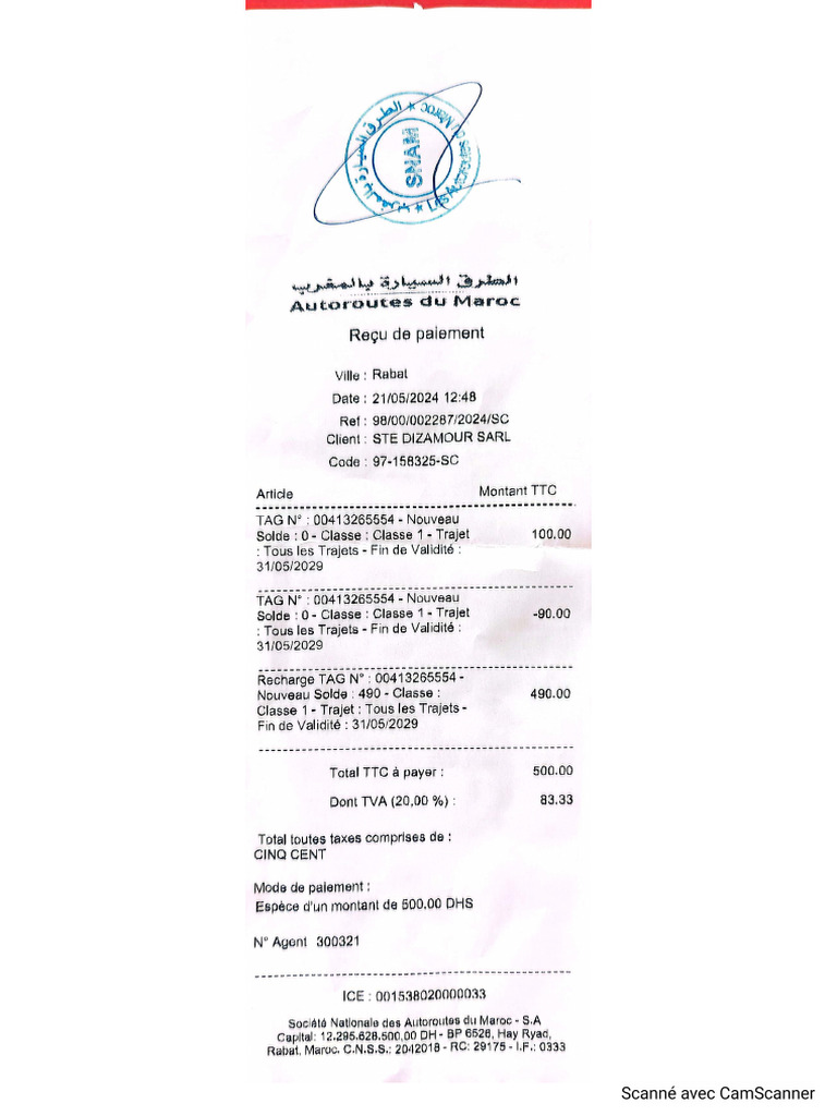 facture autoroute 500 dhs | PDF