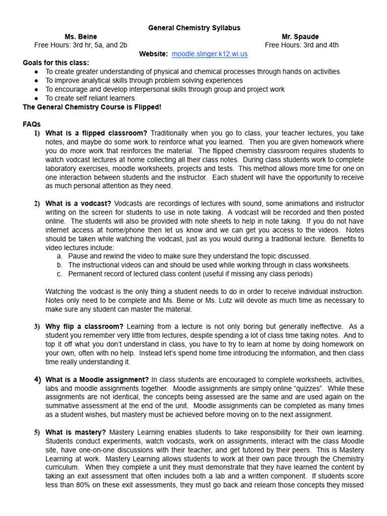 General Chemistry Flipped Classroom Syllabus | PDF | Learning | Pedagogy