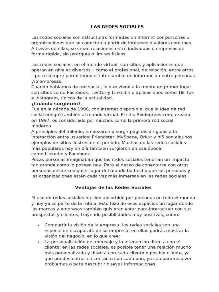 Texto 2 Las Redes Sociales | PDF | Servicio de redes sociales | Redes ...