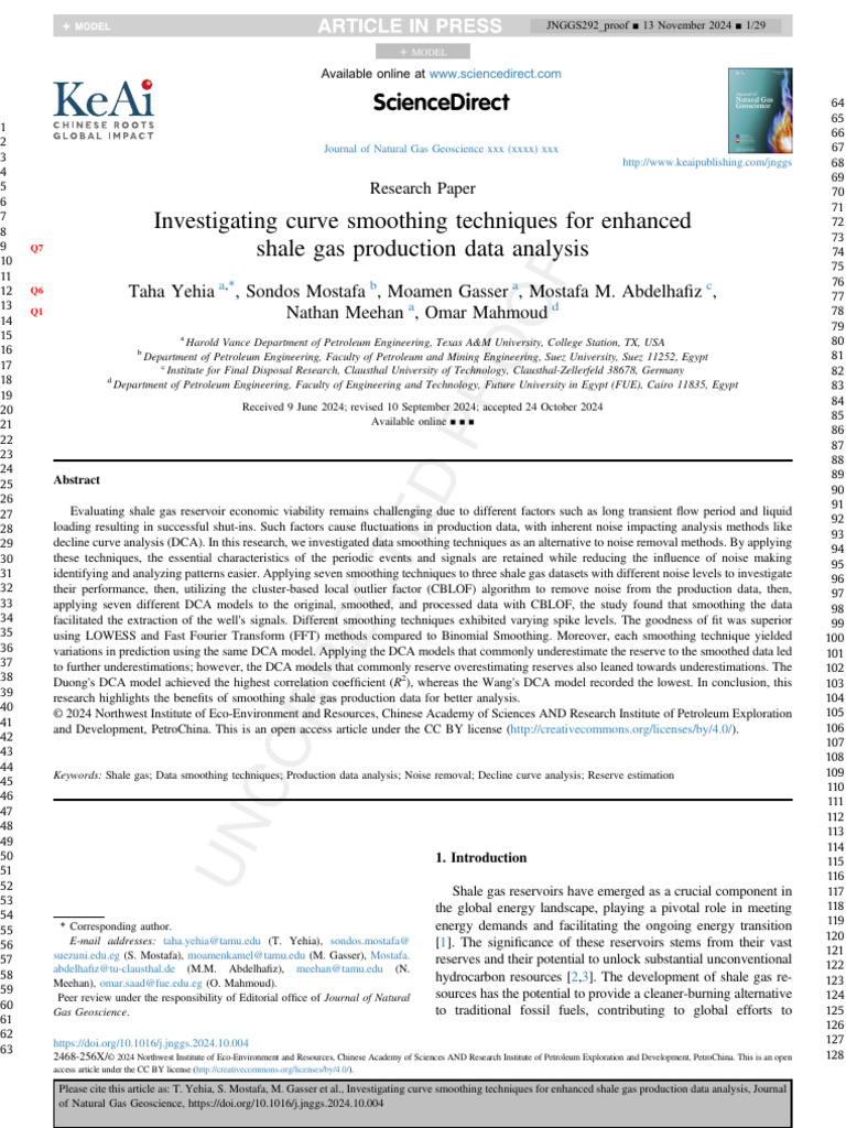 Yehia - Investigating Curve Smoothing Techniques For Enhanced Shale Gas Production Data Analysis ...