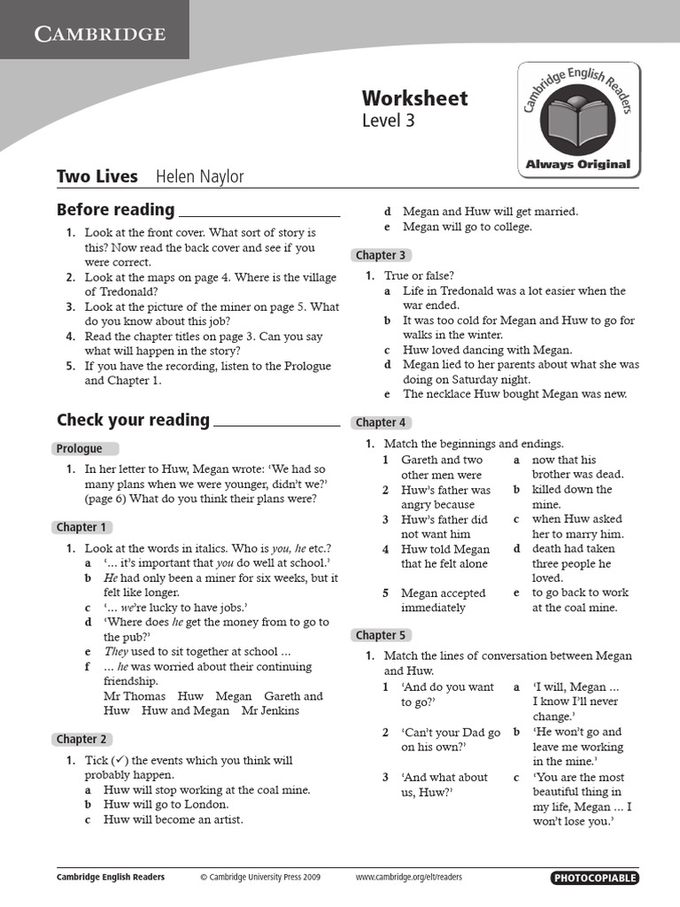 Two Lives Worksheet for Level 3 Readers | PDF