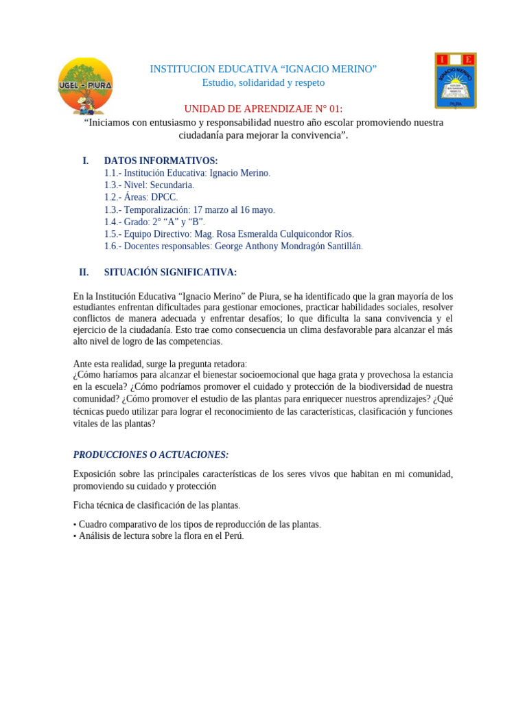 Unidad de Aprendizaje i Dpcc 2025 | PDF | Las emociones | Evaluación