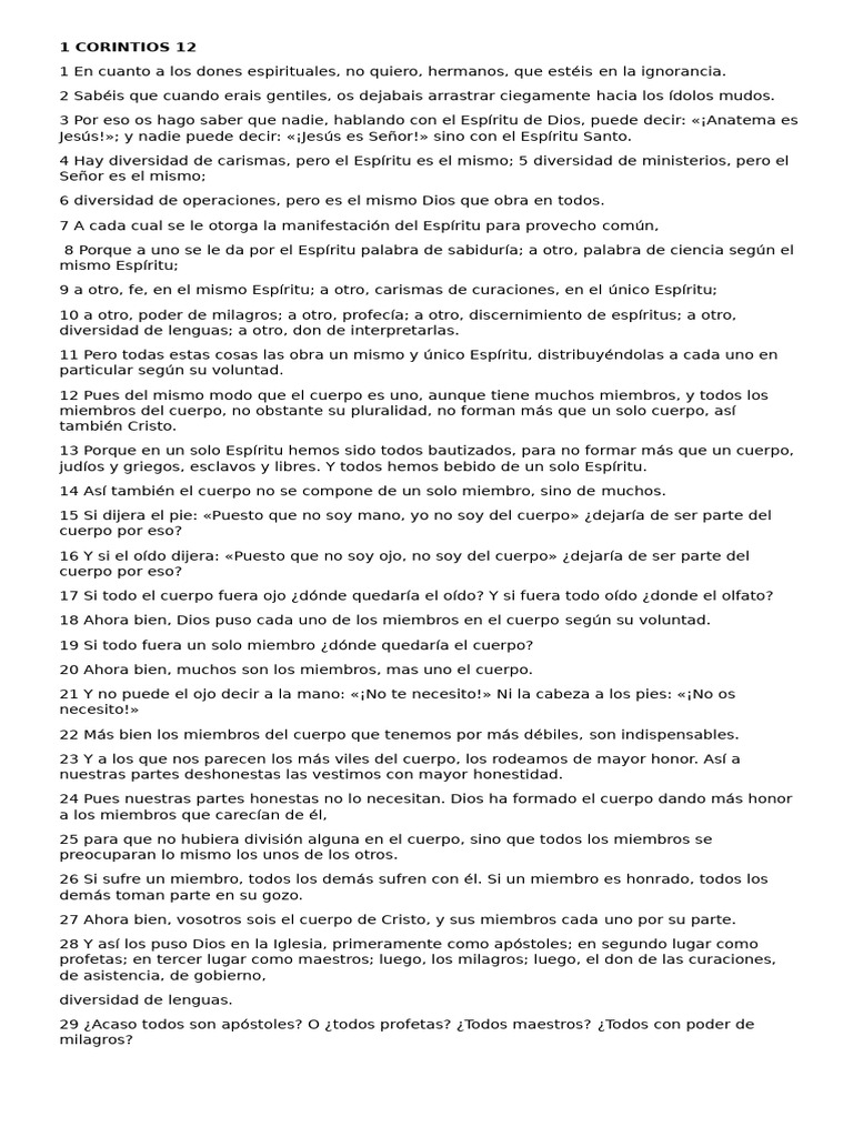 1 Corintios 12 | PDF | espíritu Santo | Primera epístola a los corintios