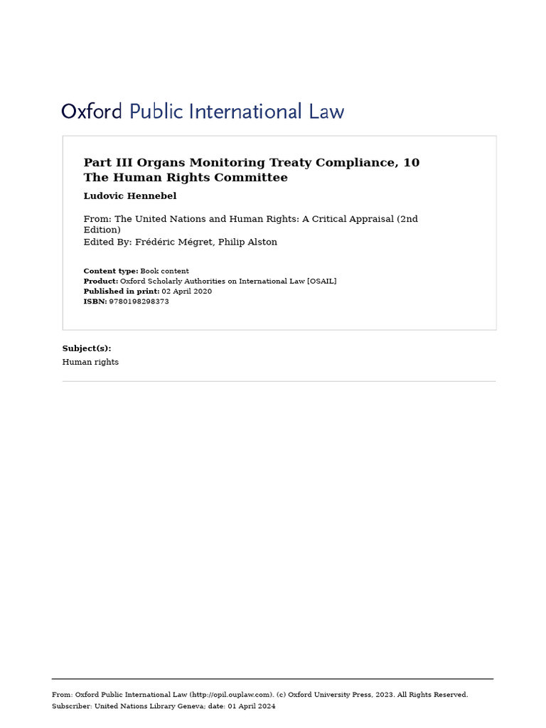 Alston - Ch. 10 Hennebel CCPR | PDF | Human Rights | Treaty