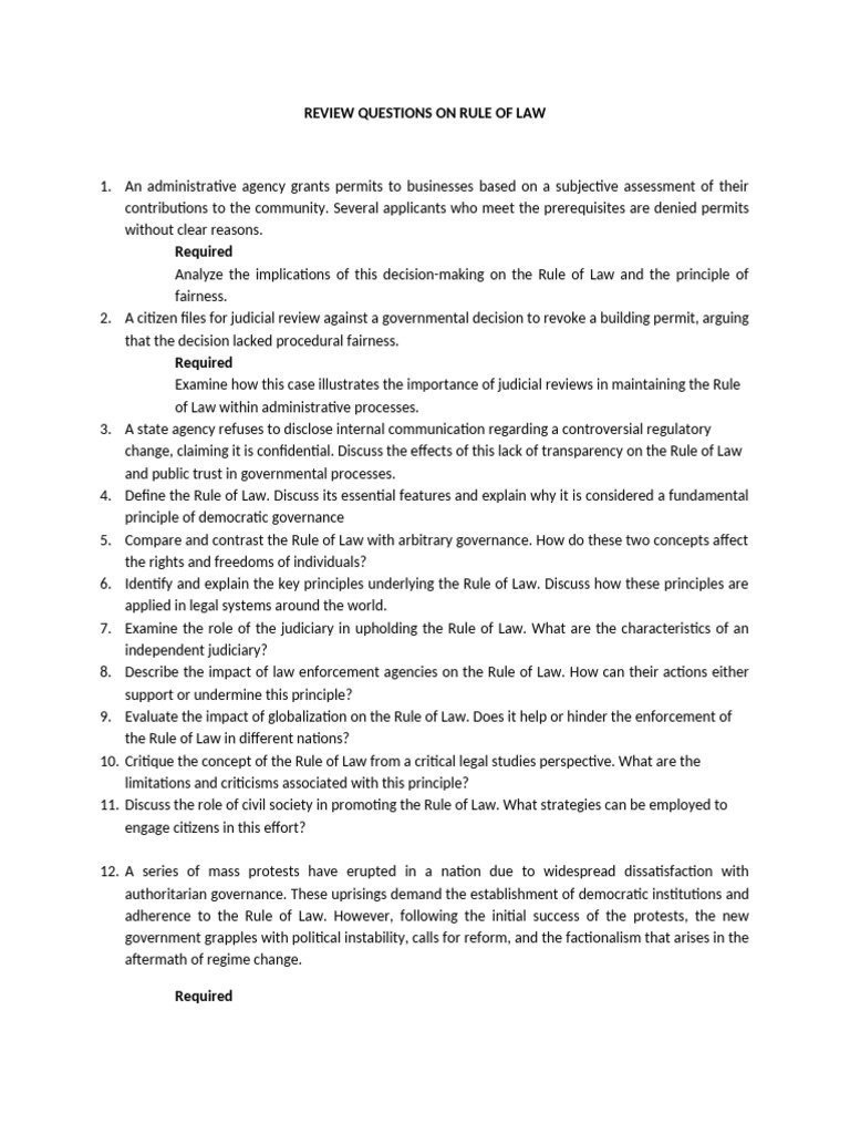 Rule of Law - Review Questions | PDF | Rule Of Law | Governance