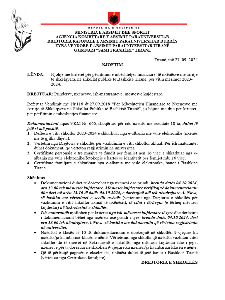Kriteret Per Nxenesit Me 10-Ta | PDF