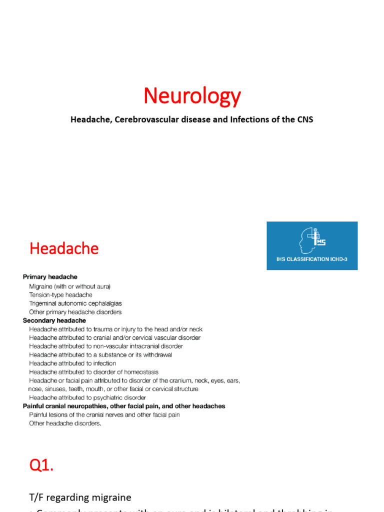 Headache, Stroke and CNS Infections (DR Praveen) | PDF | Meningitis | Stroke