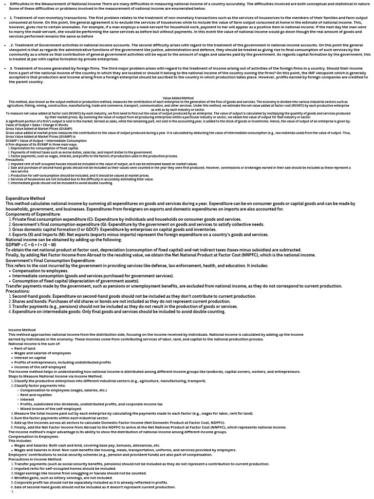 Difficulties in the Measurement of National Income There are many ...