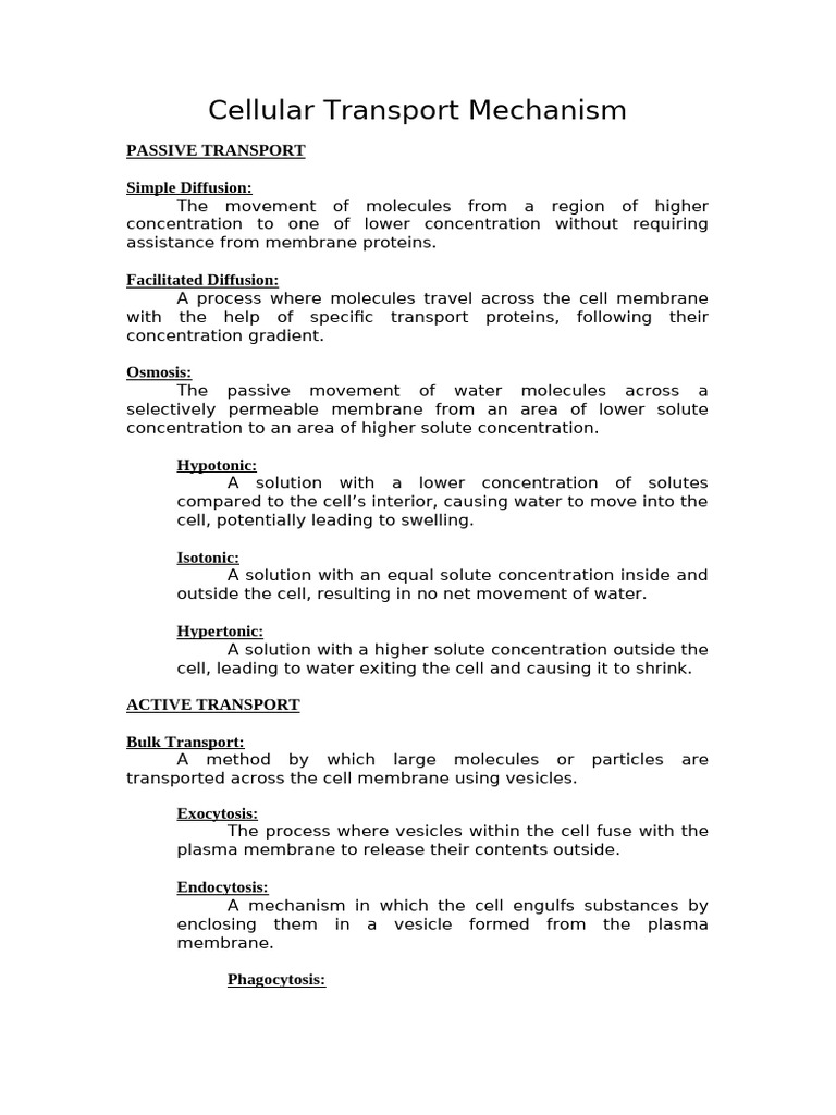 Cellular Transport Mechanism | PDF