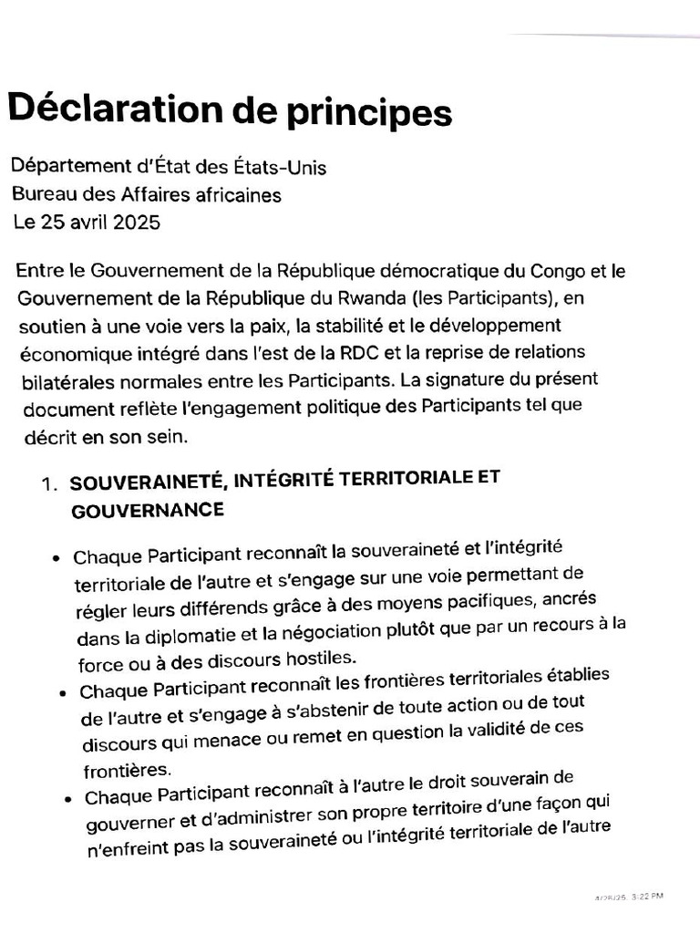 Déclaration de Principes Entre RDC Et Rwanda | PDF