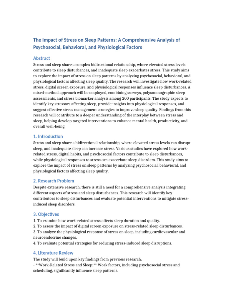 Stress and Sleep Patterns Research Proposal | PDF | Stress (Biology ...