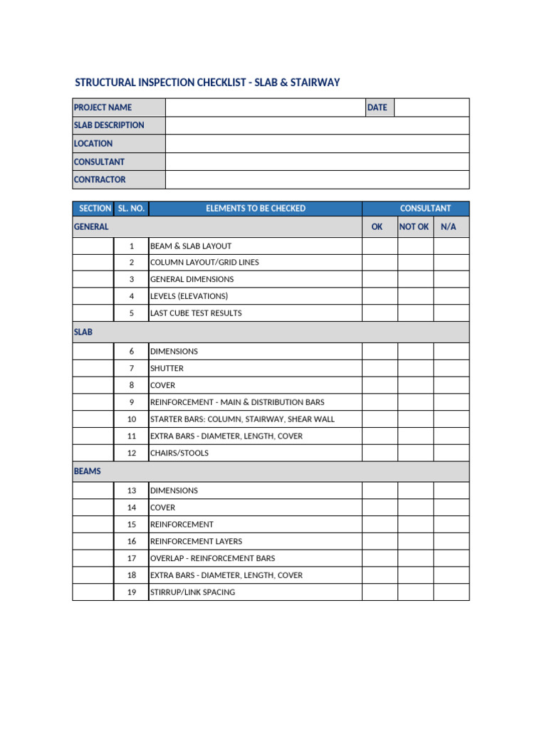Structural Inspection Checklist - Slab (Consultant) | PDF