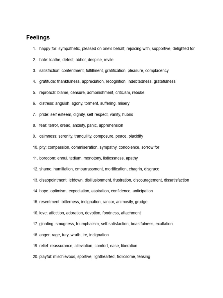 Feelings Synonyms | PDF