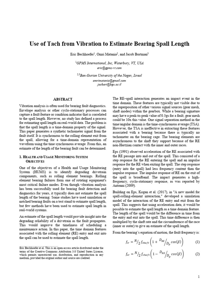 Use of Tach From Vibration To Estimate Bearing Spall Length | PDF | Sampling (Signal Processing ...