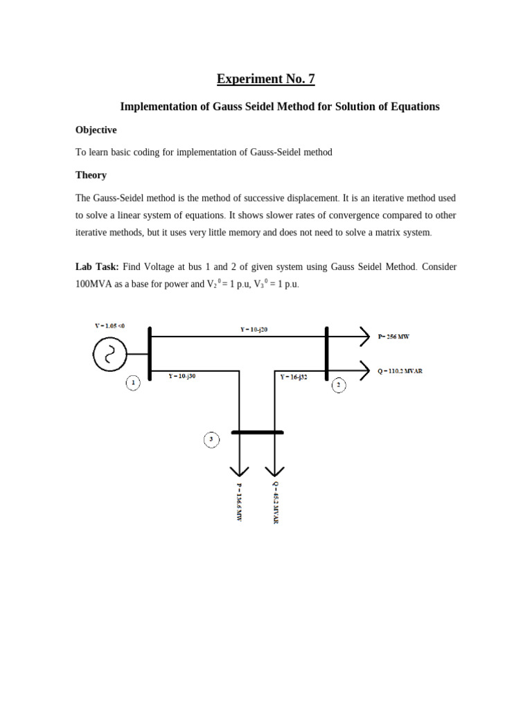Experiment No. 7: Implementation of Gauss Seidel Method For Solution of ...