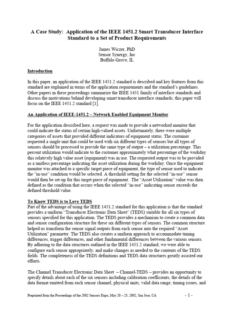 A Case Study: Application of The IEEE 1451.2 Smart Transducer Interface ...