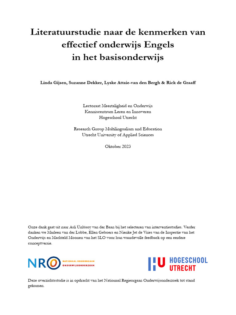 Literatuurstudie naar de kenmerken van effectief onderwijs Engels in ...