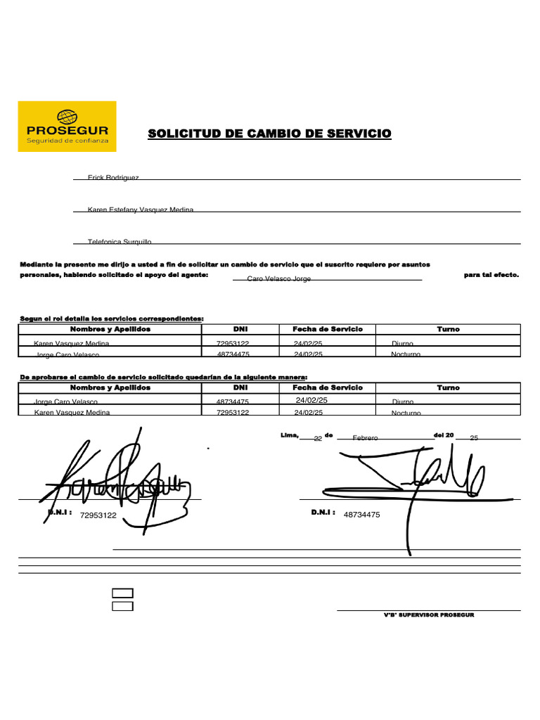 Formato de Solicitud Cambio de Servicio - Prosegur | PDF