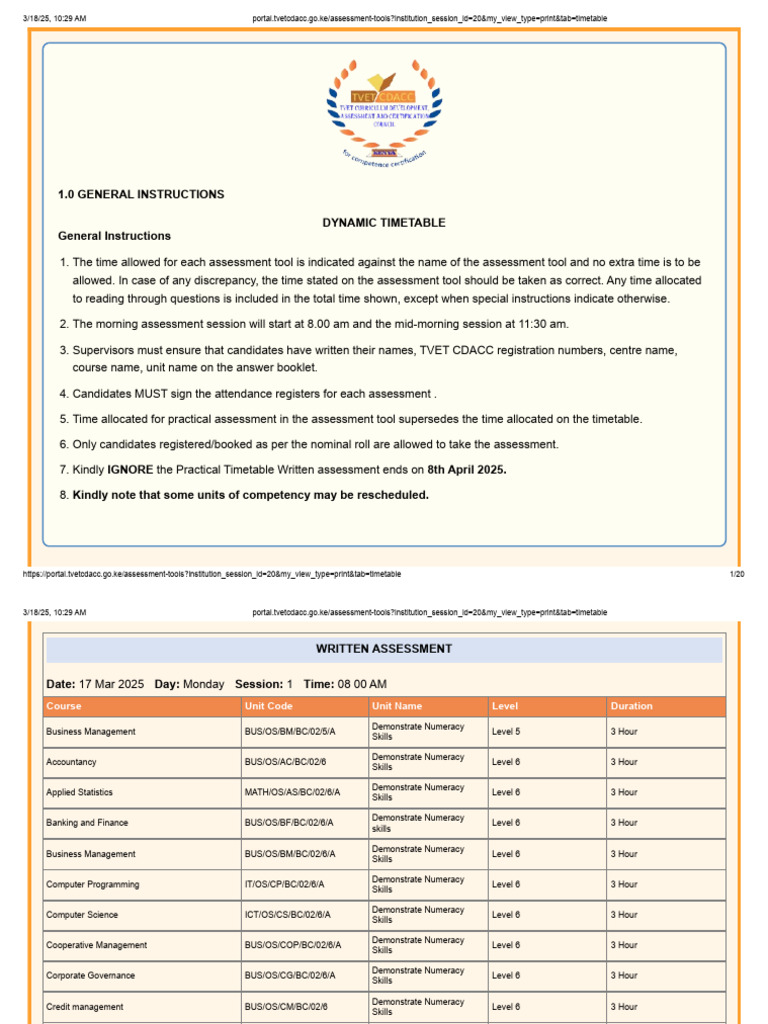 TVET Assessment Timetable 2025 | PDF | Business