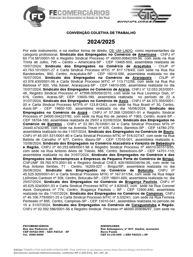 CCT Sindiflores 2024-2025 | PDF | Hora extra | Salário