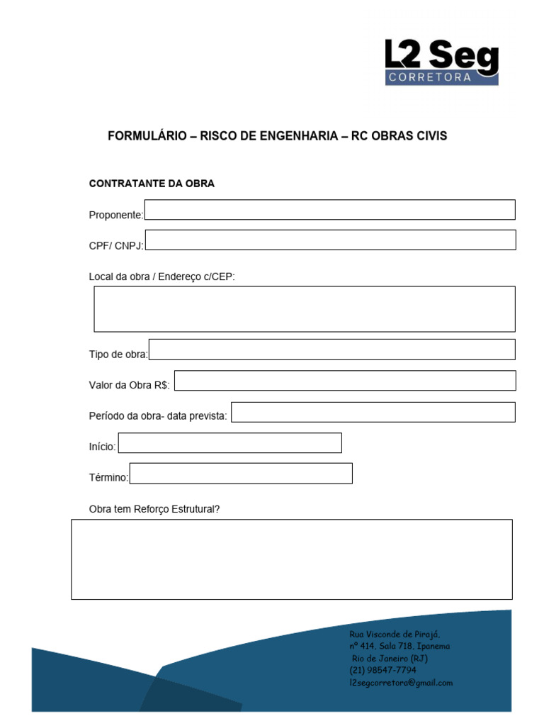 Formulário - Risco de Engenharia - RC Obras Civis | PDF