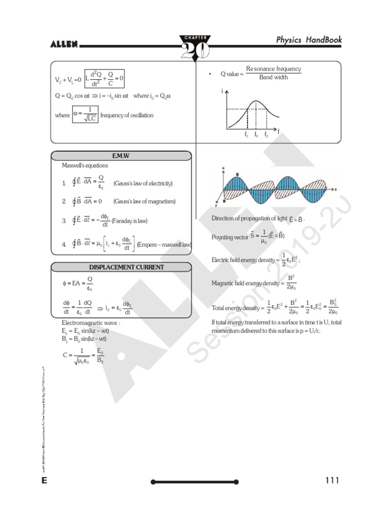 Allen's Physics Handbook 2021 - Emw | PDF | Maxwell's Equations | Waves