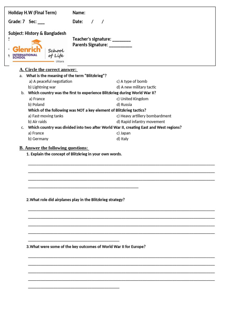 Blitzkrieg & Results of WW2 WS | PDF | Blitzkrieg | World War II