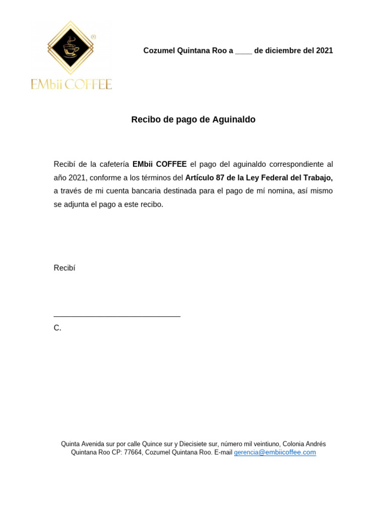 Recibo Pago de Aguinaldo 2021 | PDF