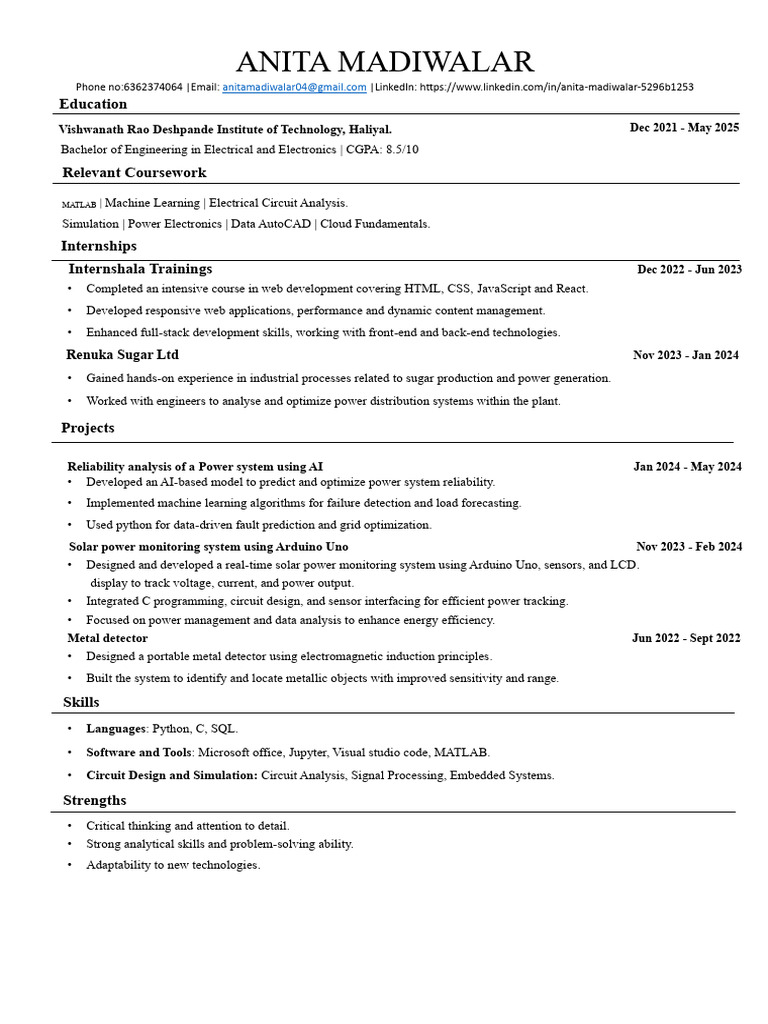 Anita Madiwalar - Resume-1 | PDF | Machine Learning | Sensor