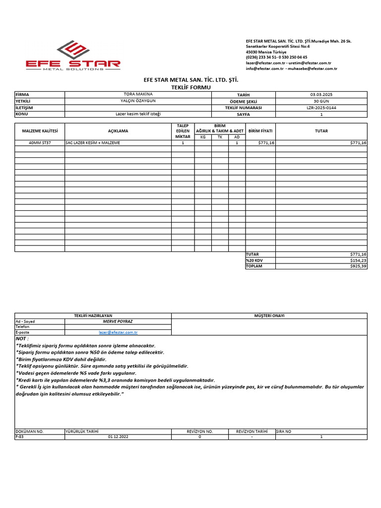 Lzr-2025-0144-Tekli̇f Formu | PDF