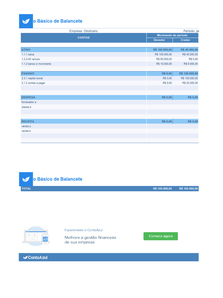 Balancete de Verificação - Modelo Básico de Balancete | PDF