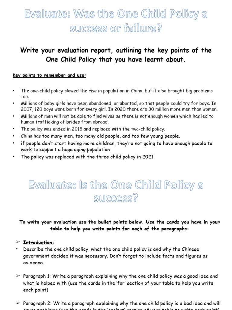 Evaluate: Was The One Child Policy A Success or Failure? | PDF