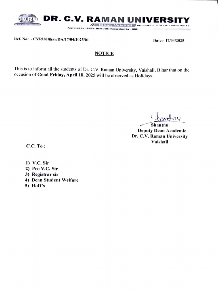 Students Holiday Notice | PDF
