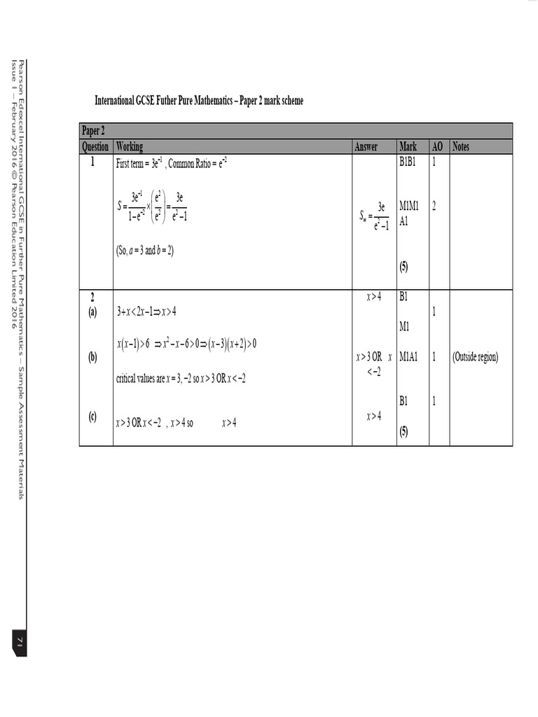 Edexcel Igcse Further Pure Maths Specimen p2 Ms | PDF