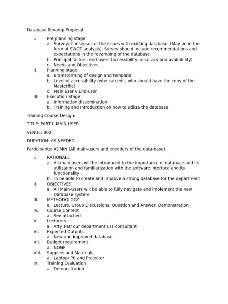 Database Revamp Proposal | PDF