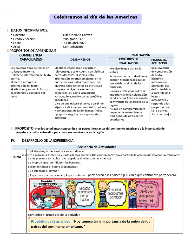 Actividad 14-04-2023 Dia de Las Americas | PDF | Américas | Aprendizaje