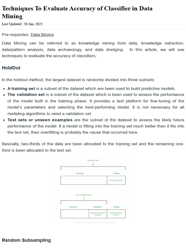 Techniques To Evaluate Accuracy of Classifier in Data Mining | PDF | Cross Validation ...