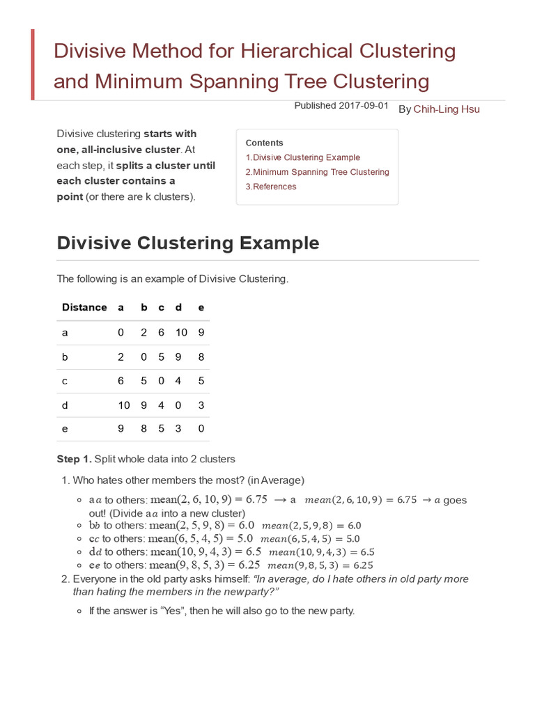 Divisive Method For Hierarchical Clustering And Minimum Spanning Tree 1835