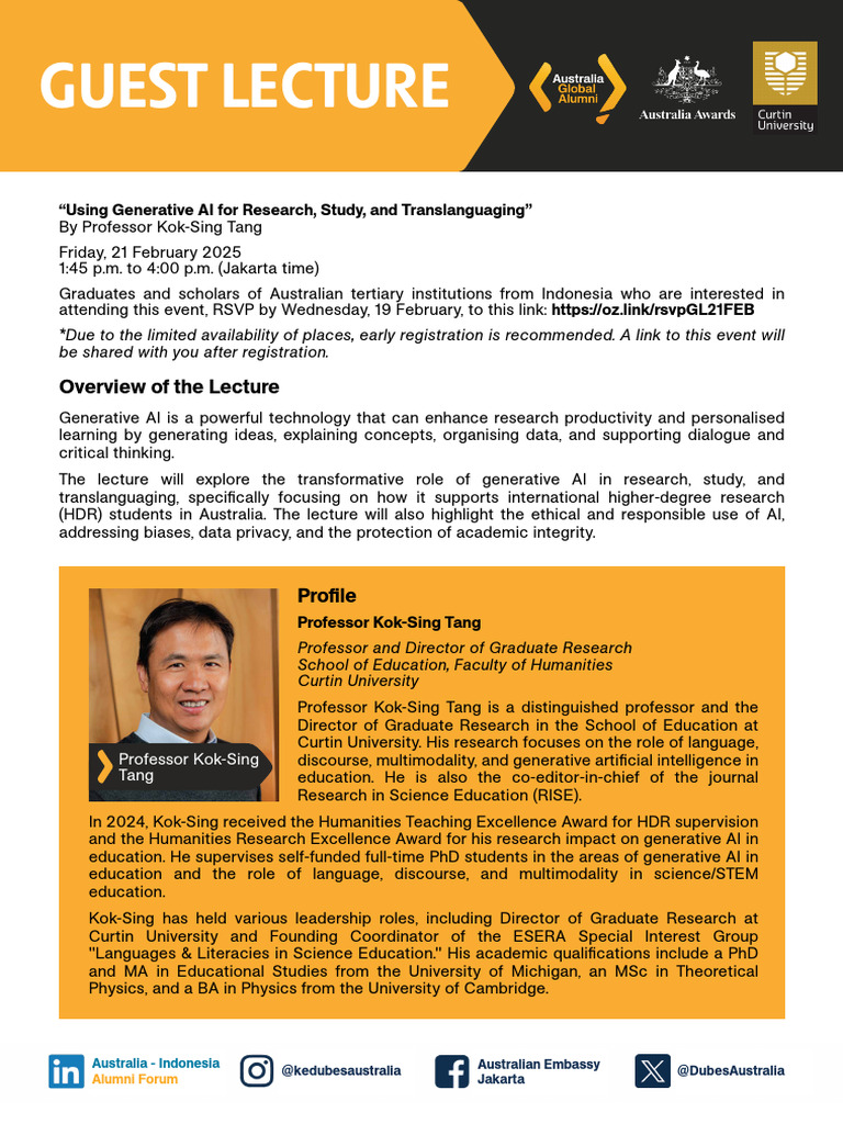 Guest Lecture Flyer - Kok Sing Tang | PDF | Artificial Intelligence ...