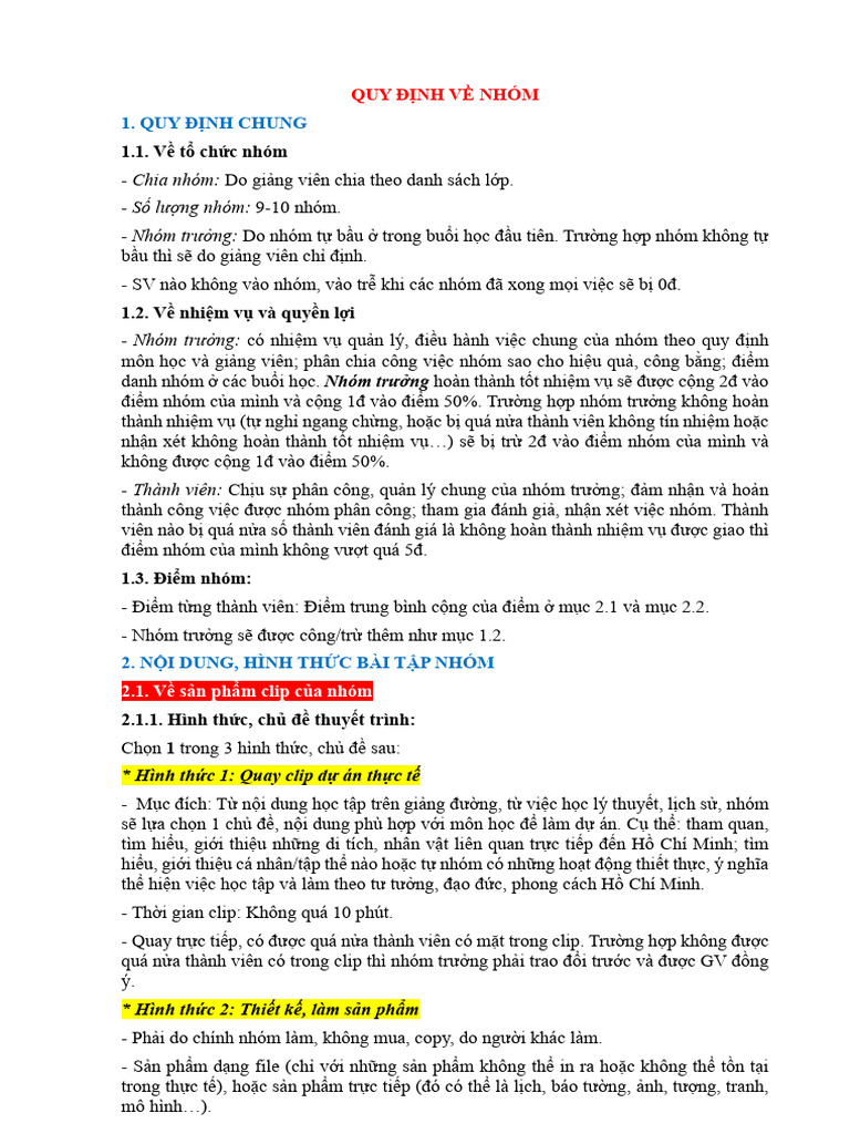 Quy Dinh Ve BT Nhom | PDF