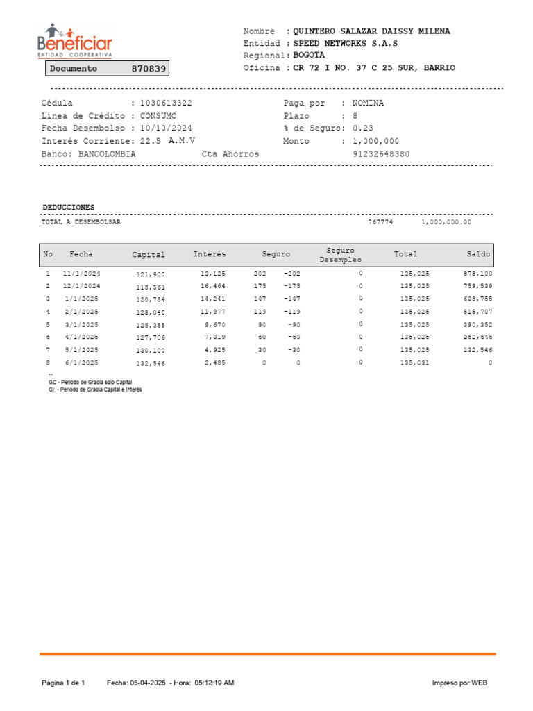 Plan Pagos 870839 | PDF | Dinero | Finanzas personales