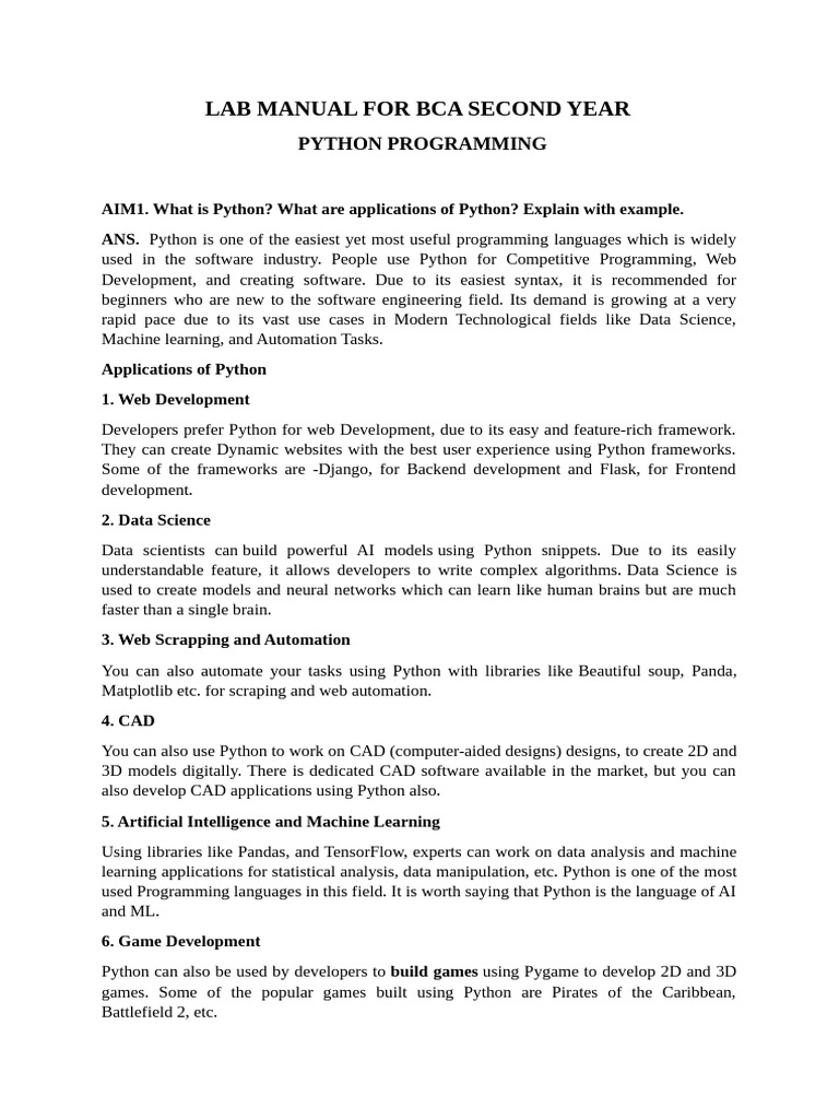 Lab Manual For Bca Second Year | PDF | Data Type | Computer Programming