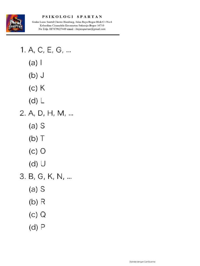 Soal PSI Deret Huruf-1 | PDF