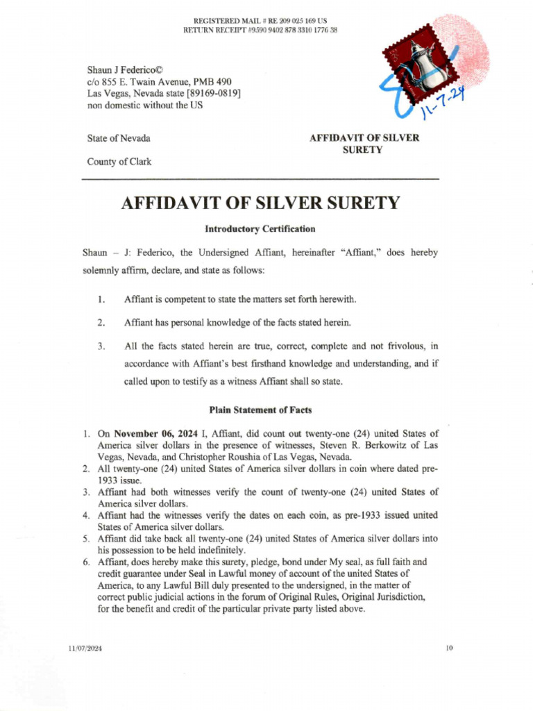Affidavit of Silver Surety | PDF