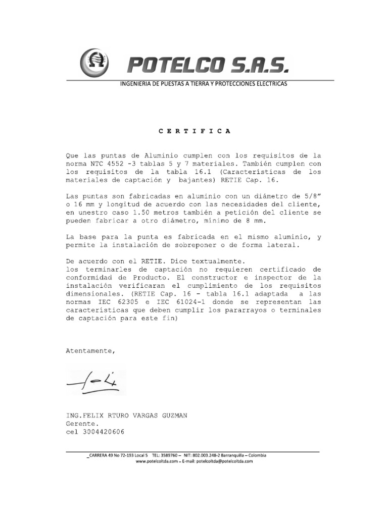 Certificado Potelco | PDF