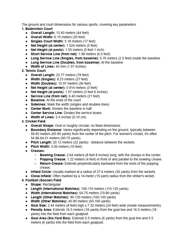 Sports Court and Field Dimensions Guide | PDF | Baseball Field | Foot ...