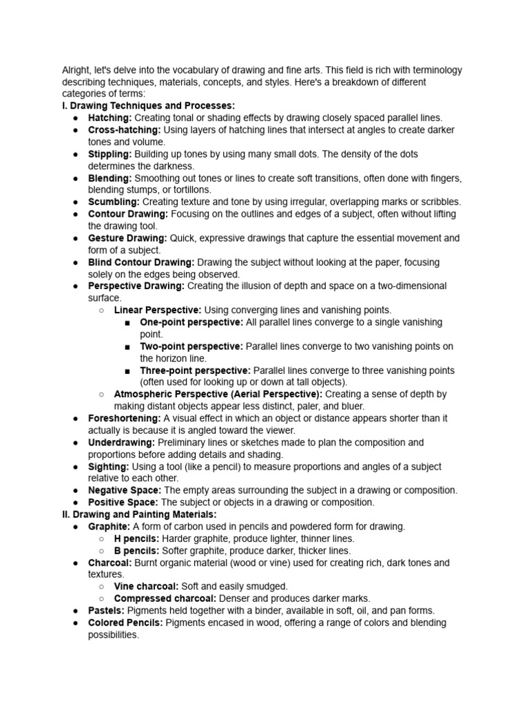 Different Terms Used in Drawing and Fine Arts | PDF | Drawing | Pencil