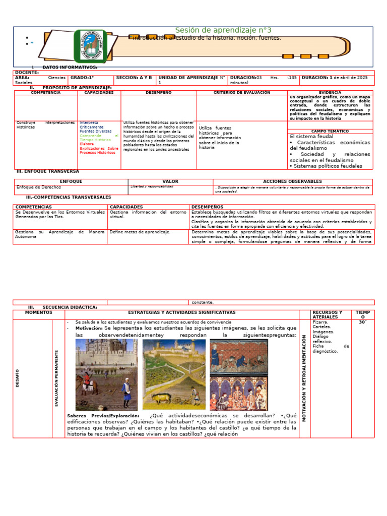 Sesión de Aprendizaje N 2 | PDF | Aprendizaje | Evaluación